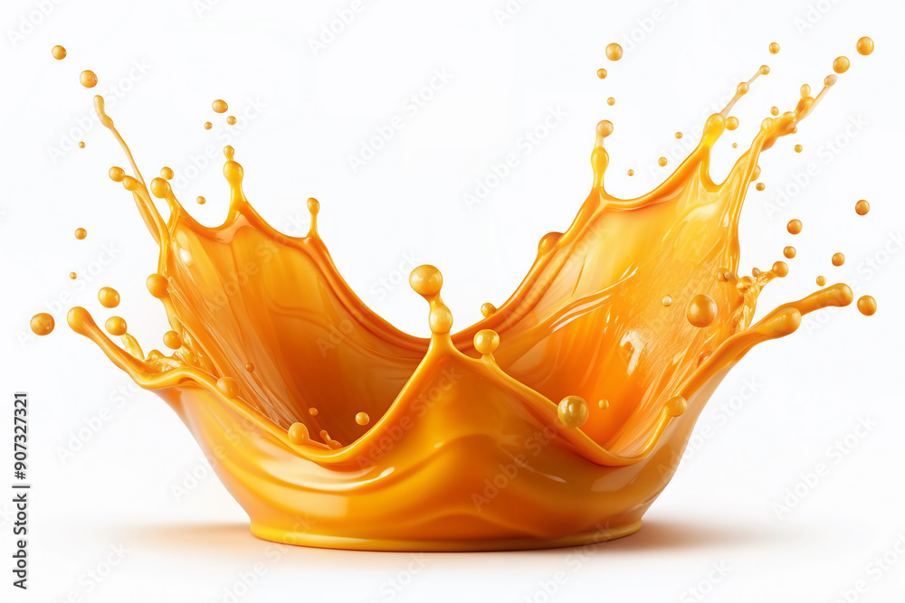 Vibrant orange juice splash isolated on transparent background, forming ...