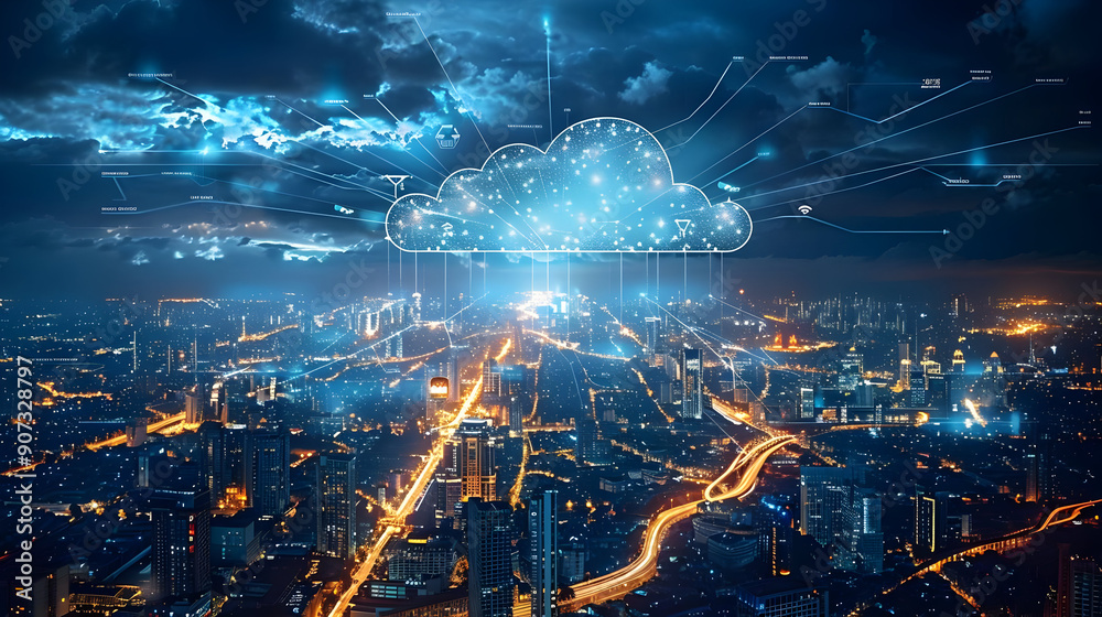 Cloud Computing & Smart Cities: The Future of Urban Life Stock Illustration | Adobe Stock