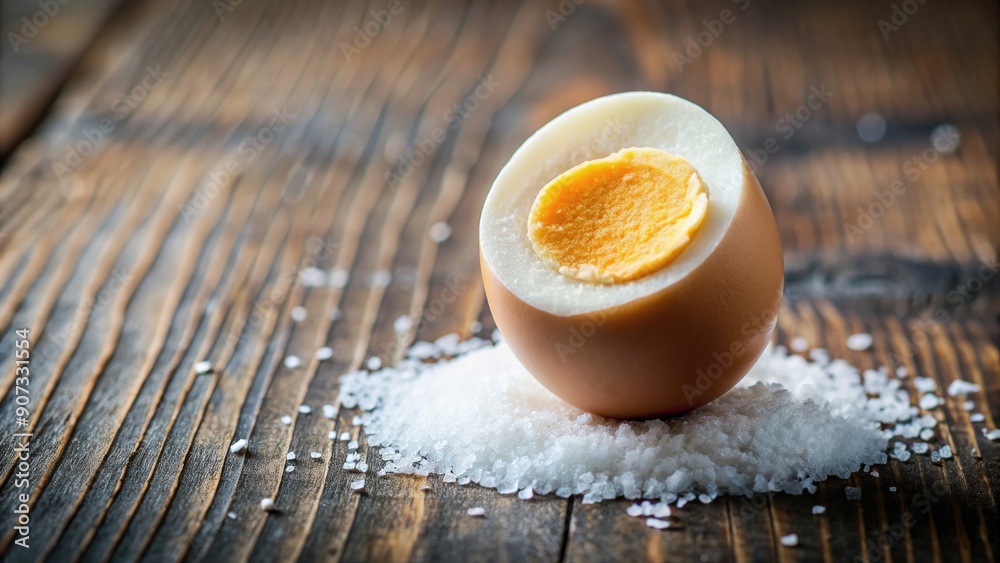 Simple hard-boiled egg with salt, centered with sharp detail and ample ...