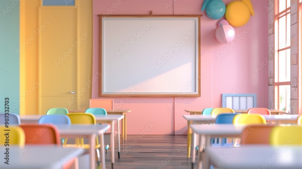 Frame mockup in student class room wall for house interior design, AI ...