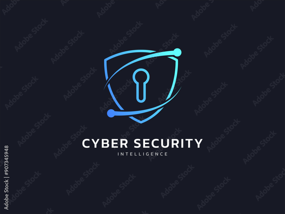 Cyber Security ai intelligence protection shield with curved data ...