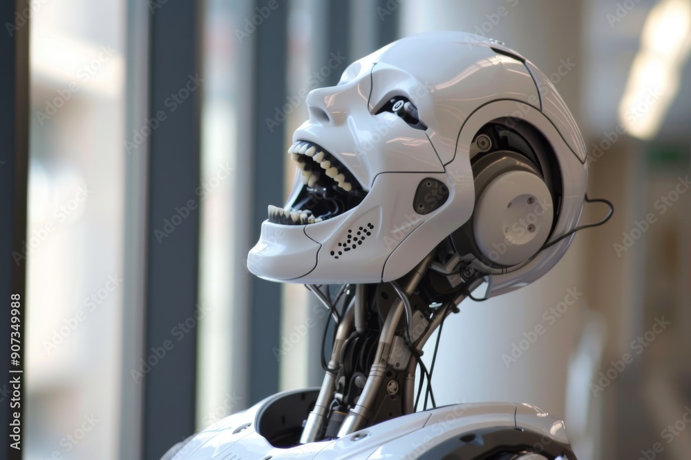 Image of a robot baring its teeth with an open mouth, A robot mimicking ...