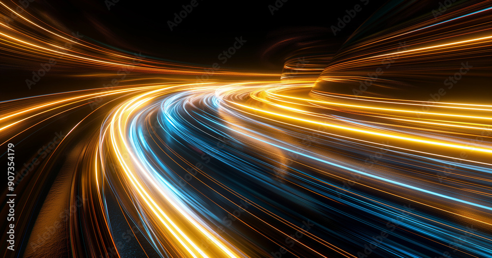 speed motion blur background gold and blue neon speed line with black ...