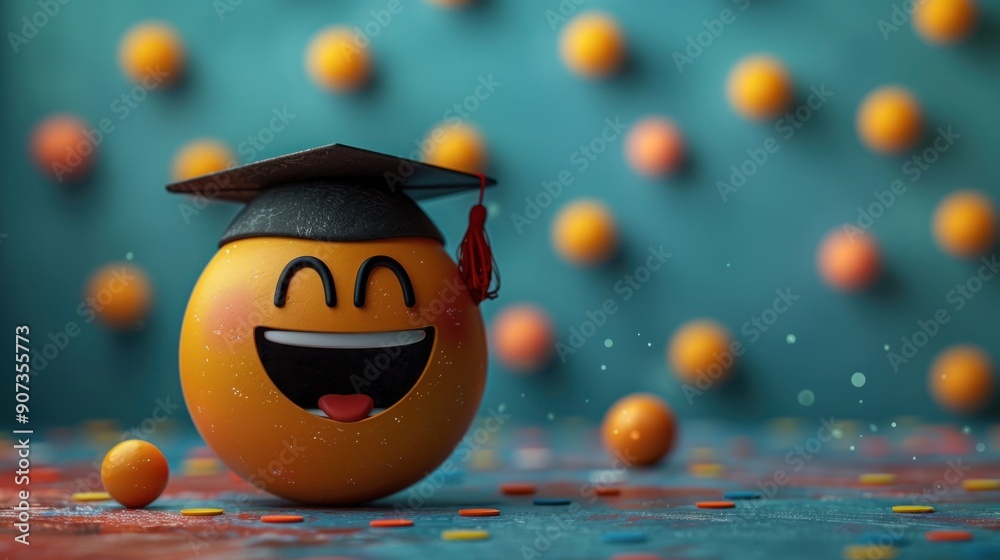 Happy Graduation Emoji with Graduation Cap Stock Illustration | Adobe Stock