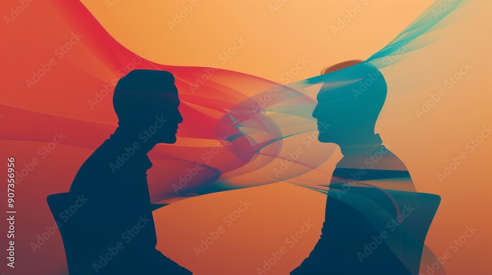 A therapist and client in deep conversation, their silhouettes merged ...