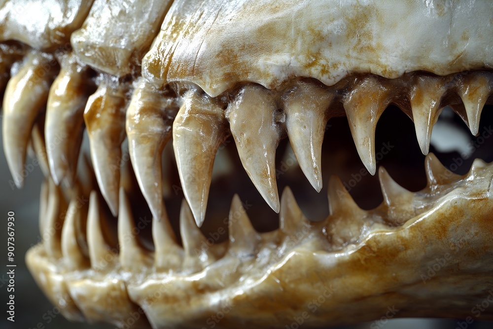 Detailed view of a Mosasaurus's jaw and teeth, emphasizing the aquatic ...