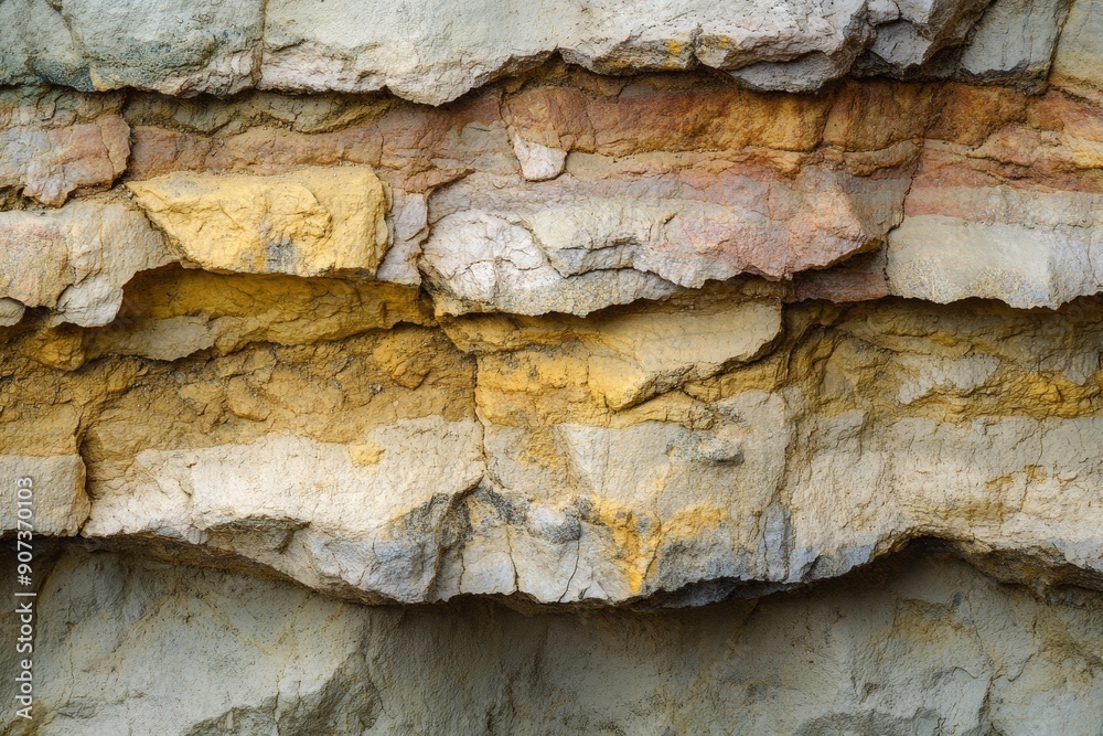 Macro shot of prehistoric riverbed sediments, detailing the layers and ...