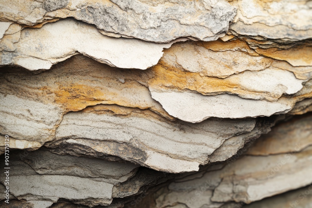 Macro shot of prehistoric riverbed sediments, detailing the layers and ...