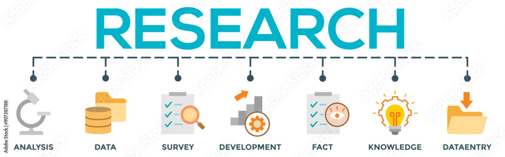 Research concept banner web vector illustration with icon of analysis ...