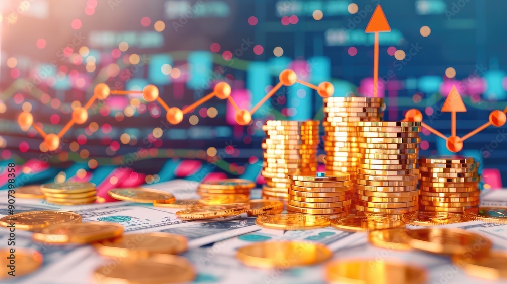 Detailed chart showing compound interest calculation, with upward ...