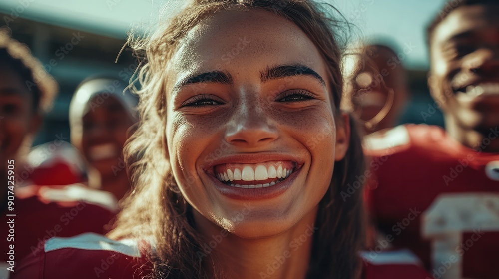 Happy athletes from various sports backgrounds, smiling and cheering ...