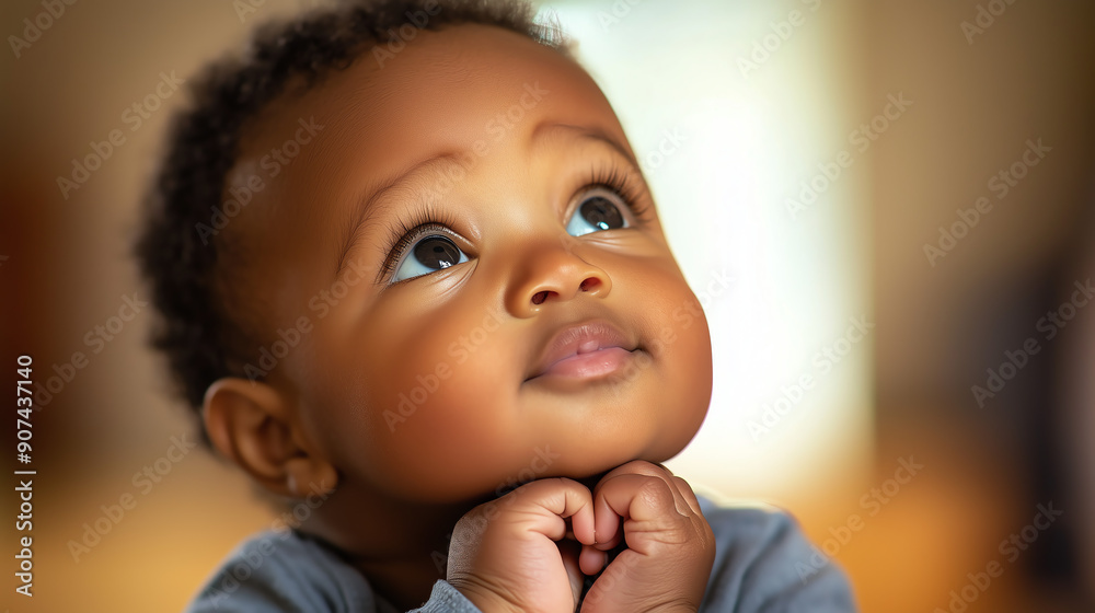 Baby's Wonder: A close-up portrait of a curious baby with big, brown ...