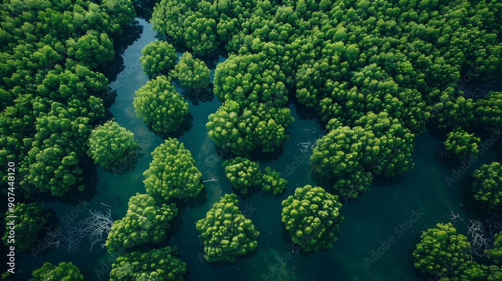 Aerial top view of mangrove forest. Drone view of dense green mangrove ...