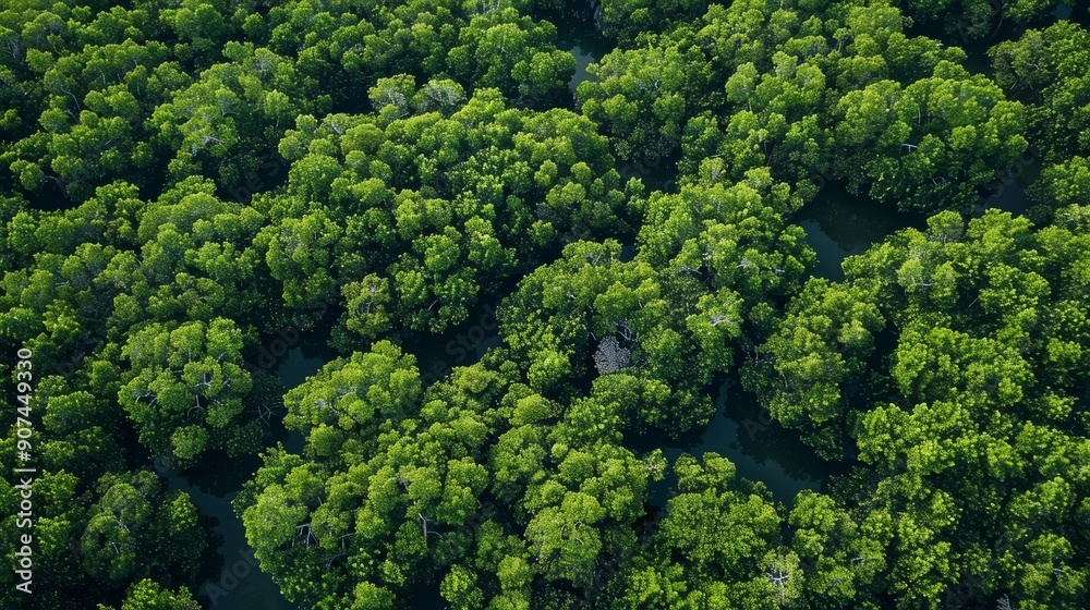 Aerial top view of mangrove forest. Drone view of dense green mangrove ...