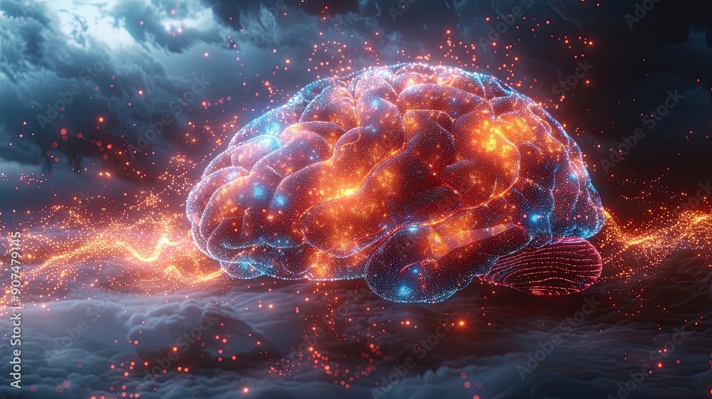 spread of digital brain connections. Artificial intelligence and the idea of neural networks ...