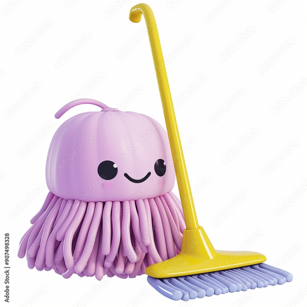 Cartoon cute mop cleaner character animation isolated white Stock ...