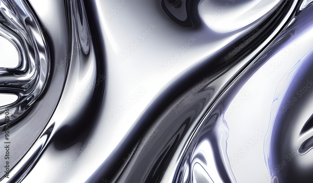 Holographic sleek silver metallic surface with smooth curves. high ...