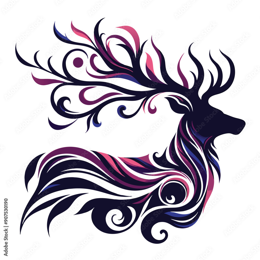 deer silhouette with flowing lines and a royal color palette Adobe ...