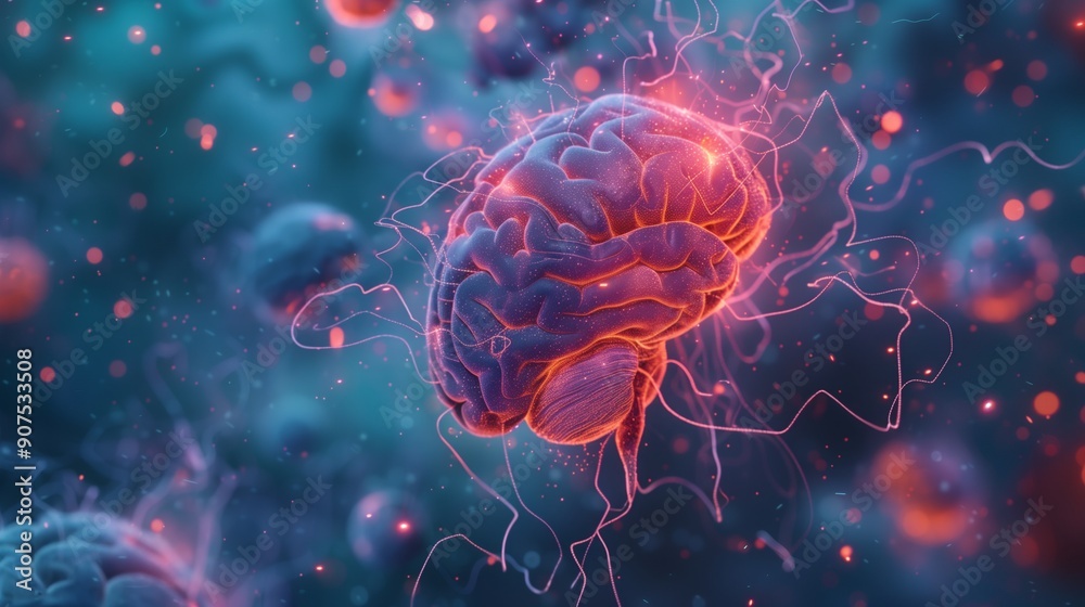 Realistic shot of an animated illustration showing the neural ...