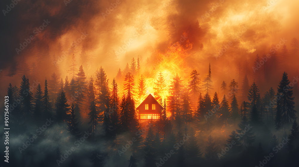 urgent home at risk from forest fire. concept emergency response ...