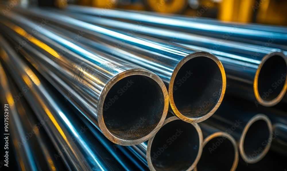 Stack of stainless steel pipes background , metallurgical industry ...