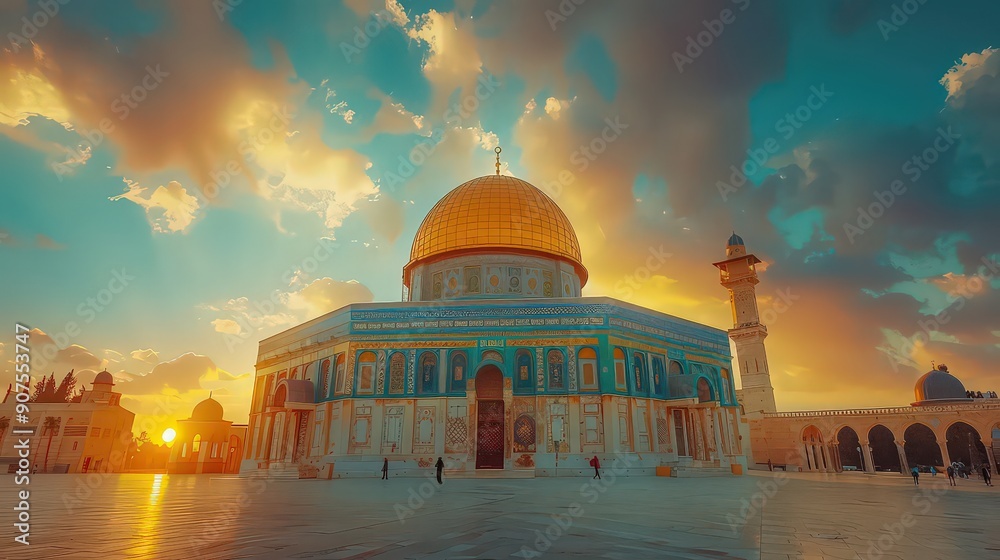 A vibrant image showcasing historic landmarks in Palestine, such as the ...