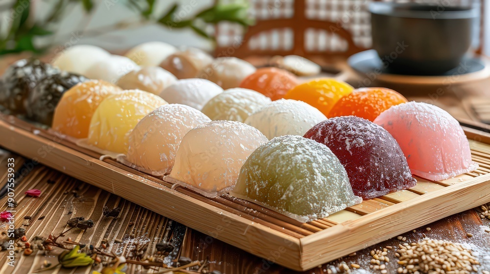 visually appealing depiction of traditional mochi in a variety of ...