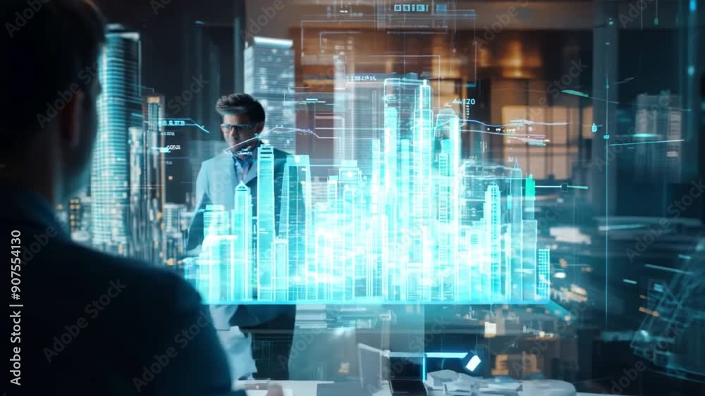 An architect working with holographic interfaces, planning the ...