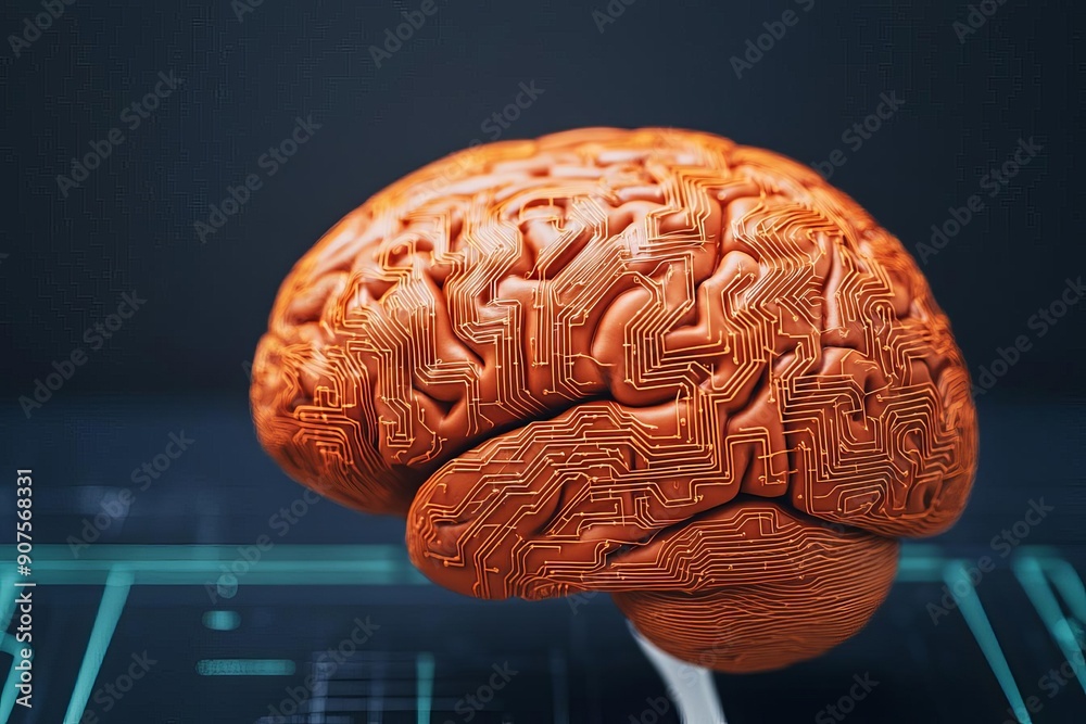 Human brain anatomy, holographic 3D model, neural circuitry, futuristic ...