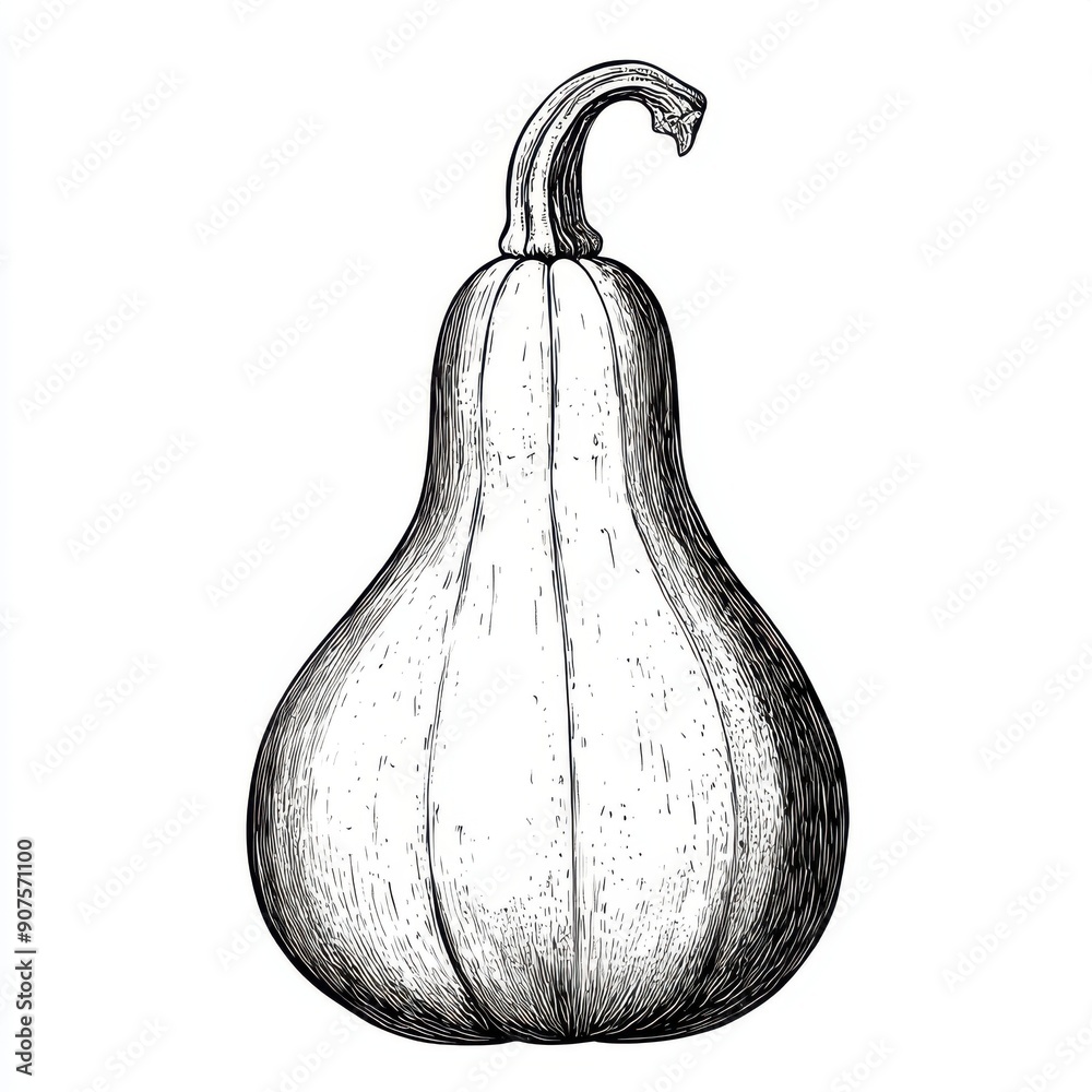 Black and white Vintage engraved art of a butternut squash isolated on ...