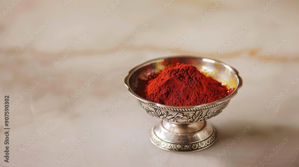 Kumkum Powder in Silver Bowl for Indian Traditional Worship and Bindi ...