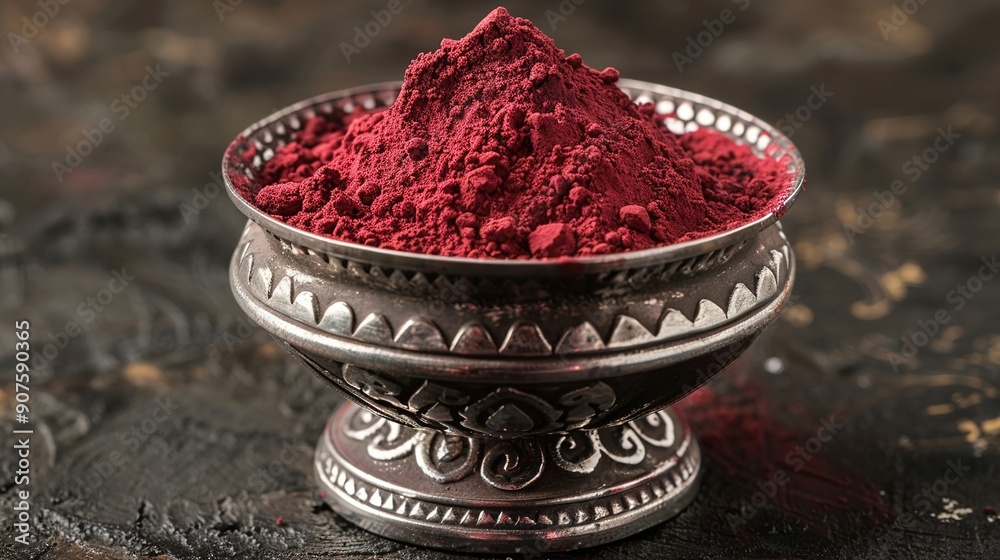 Kumkum Powder in Silver Bowl for Indian Traditional Worship and Bindi ...