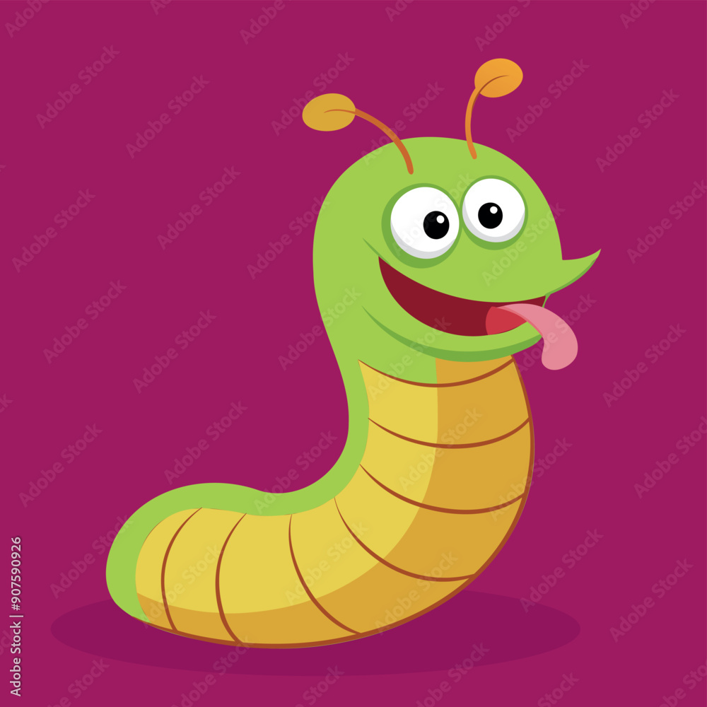 Funny worm. Green happy crawler creeps and smiles. Worm cartoon ...