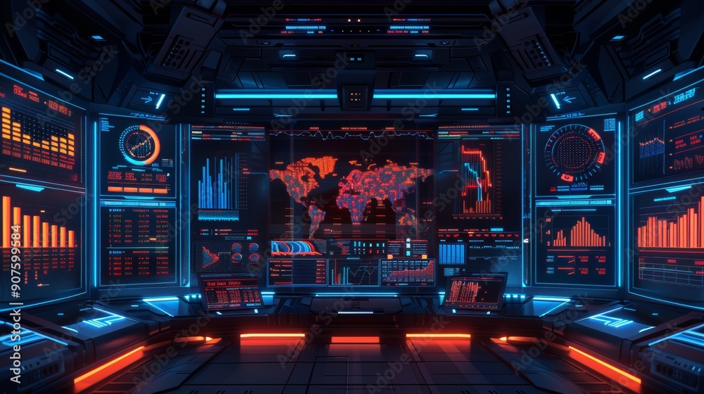 Cartoon vector Animated financial market dashboard with indicators ...