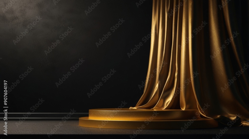 Stage with curtain.Gold background podium award stage light golden win ...