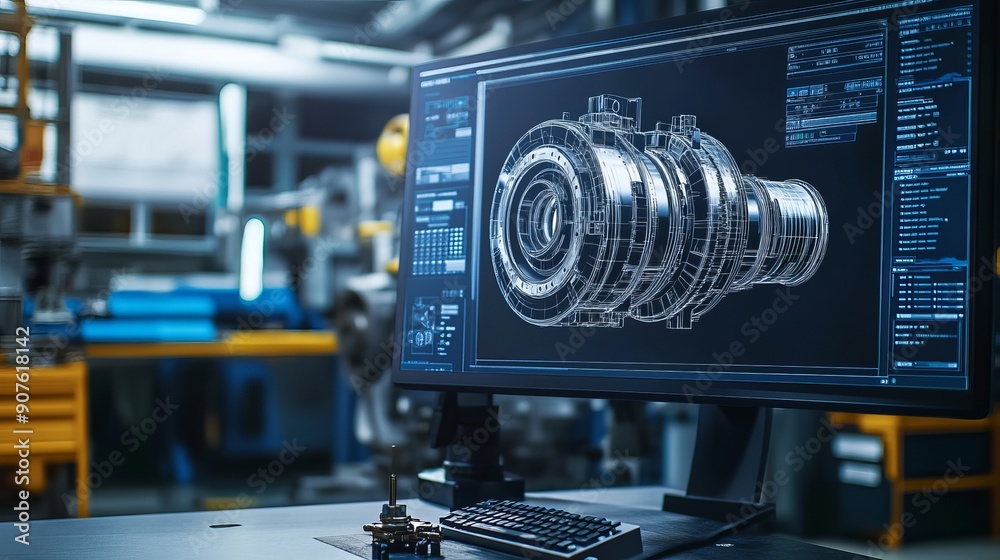 An engineering designer uses 3D CAD software to design an industrial ...