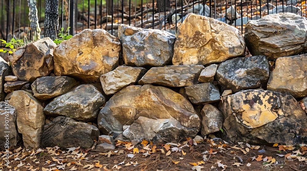 Dry laid retaining wall made with dry laid medium size boulders ...