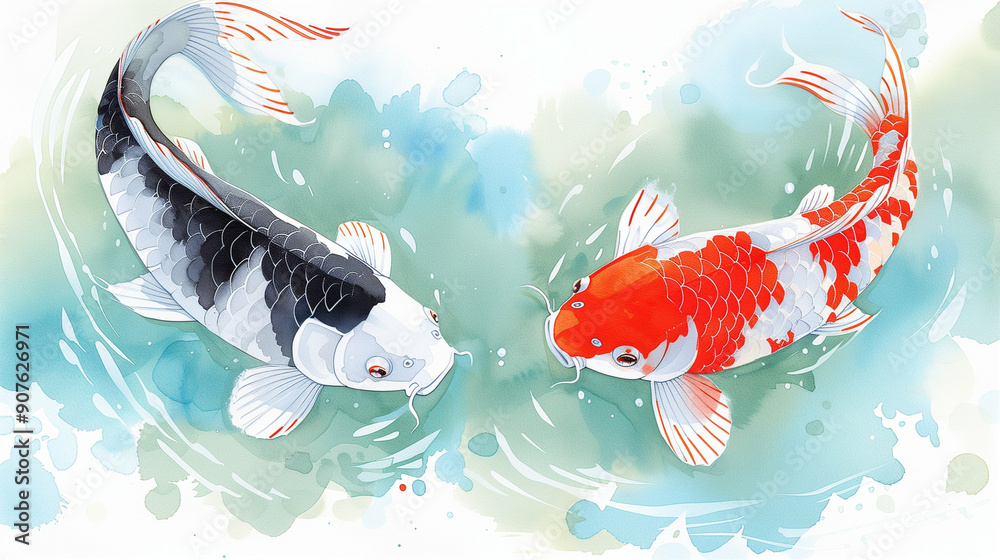 Koi Fish Swimming Gracefully in Blue Waters. Vibrant Koi and Fish ...