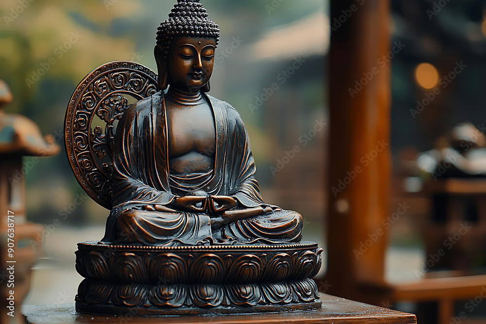 Buddha statues with the Dharma Wheel symbolize the Buddha's teachings ...