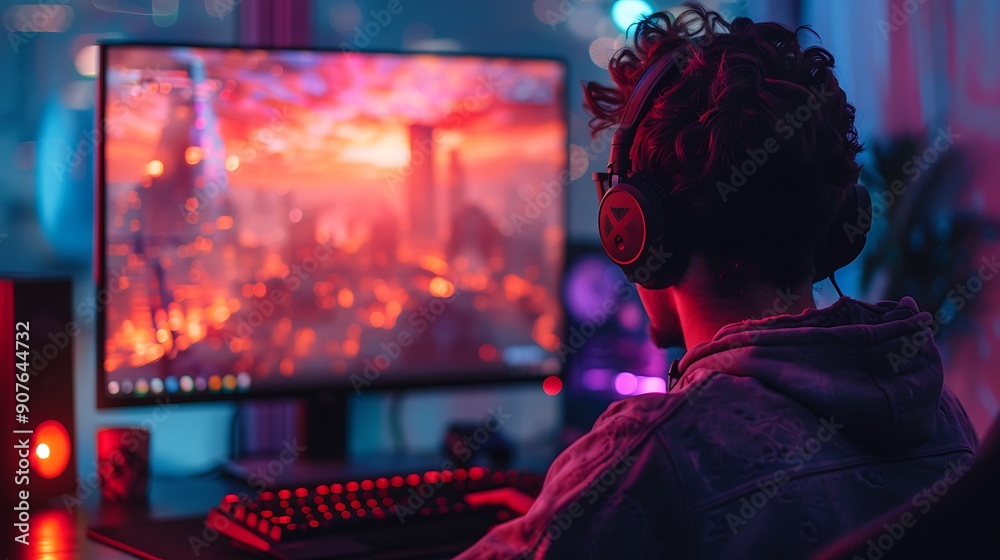 A detailed look at a gaming enthusiast's space, featuring a male gamer ...