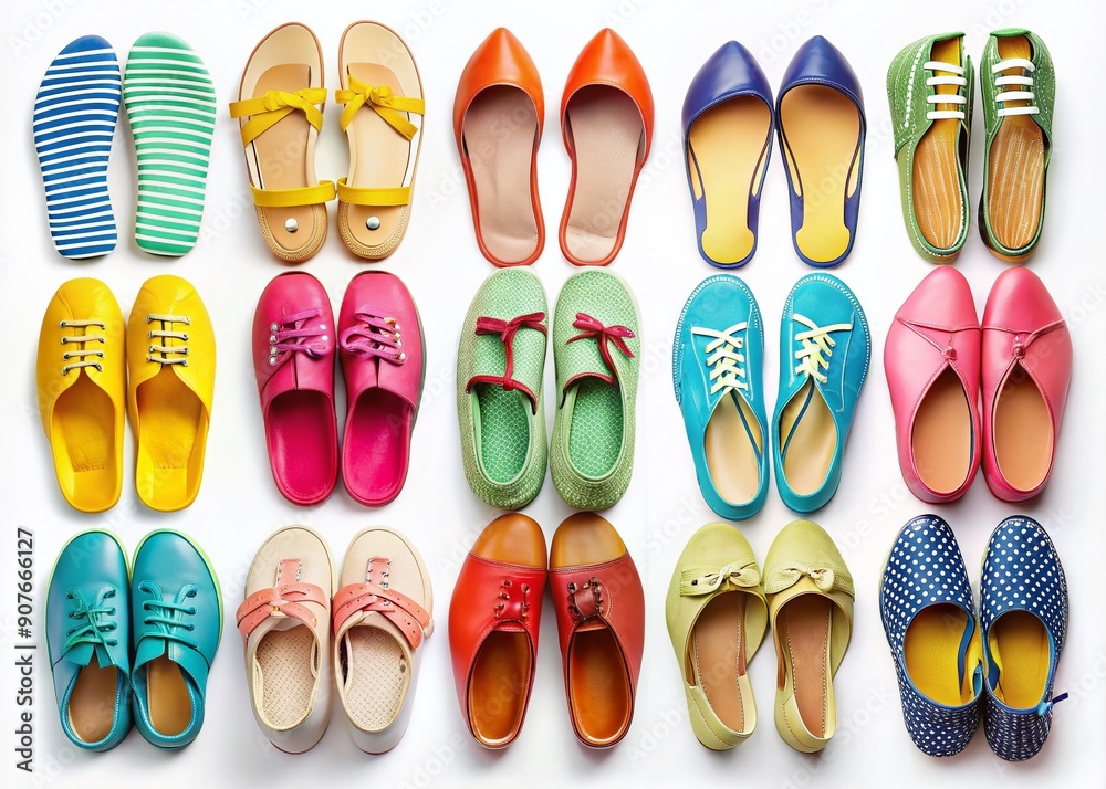 Diverse collection of vibrant summer shoes in various styles and colors ...