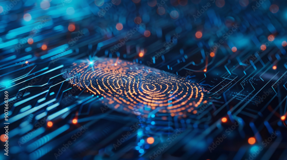 Biometrics identity verification symbolized by a singular stylized ...