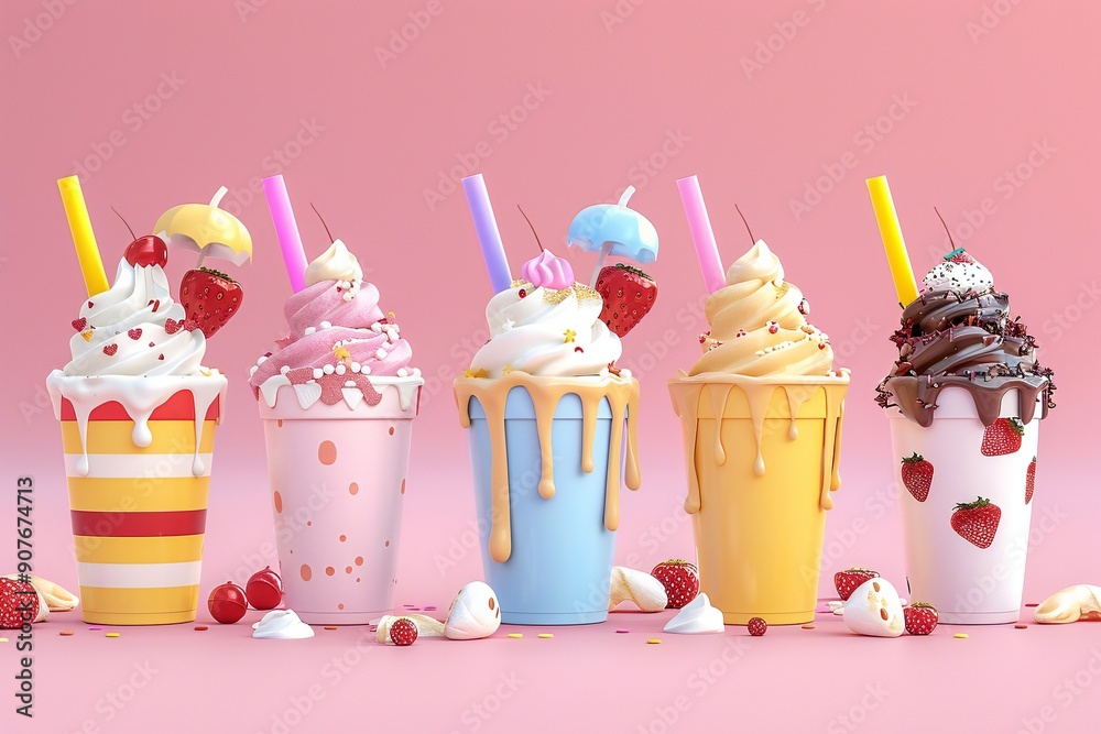 Cute frappuccino with colorful cups and sprinkles, cartoon style ...