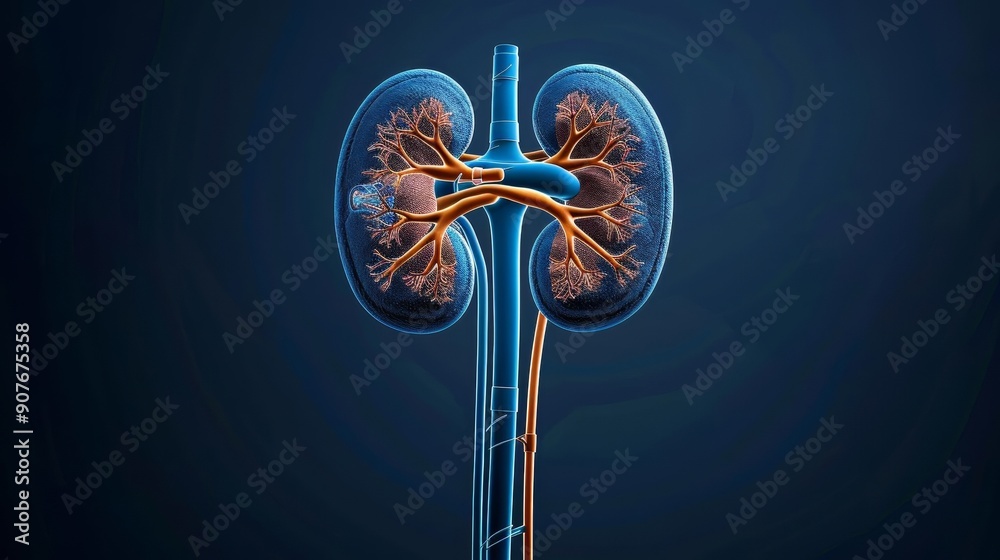 Detailed medical illustration of kidneys showing chronic kidney disease ...