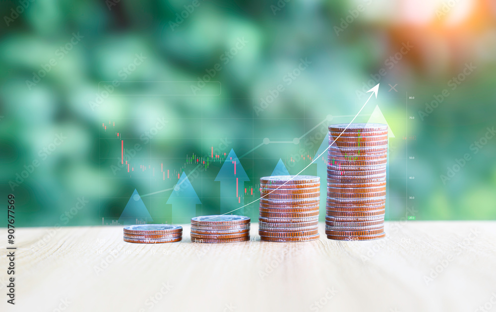 Coin is placed as a graph showing the success of the trading. data ... Coin is placed as a graph showing the success of the trading. data ...