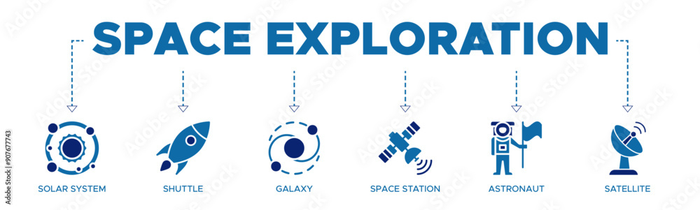 Space exploration banner web icon vector illustration concept with icon ...