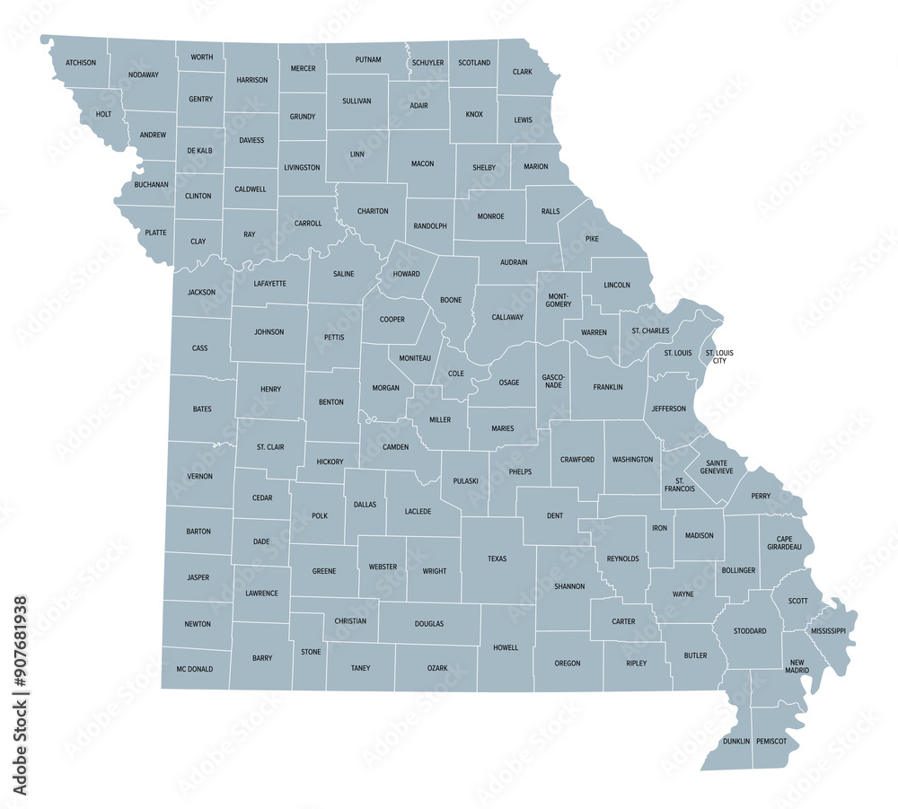 Missouri, subdivided into 114 counties and the independent city St ...