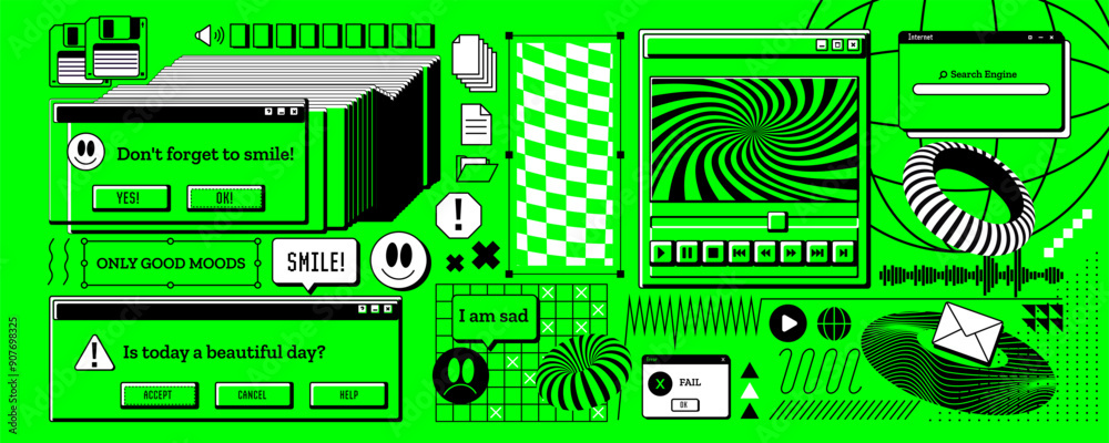 Y2k retro window. Computer interface sticker. Browser message. Error ...