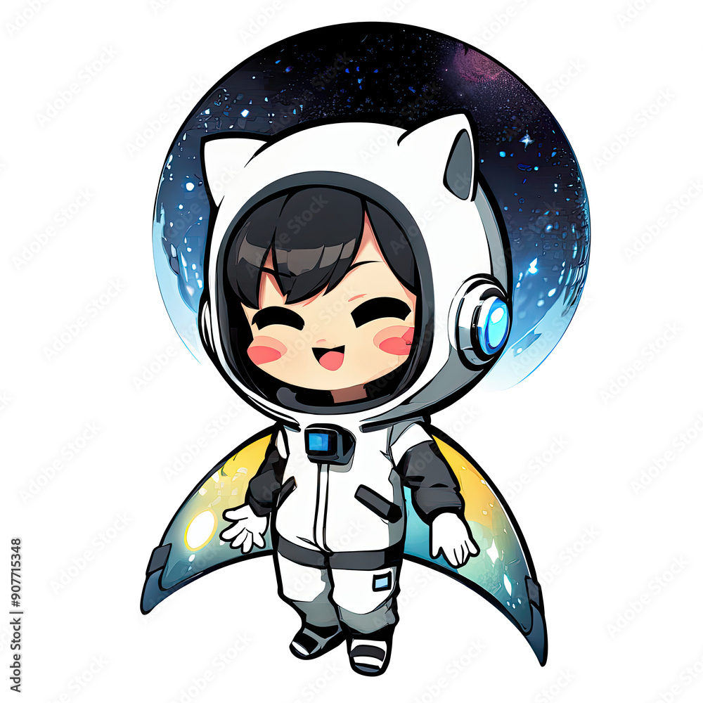 Cute Chibi Girl Astronaut in Space, Sticker Art, Adorable Chibi Girl ...
