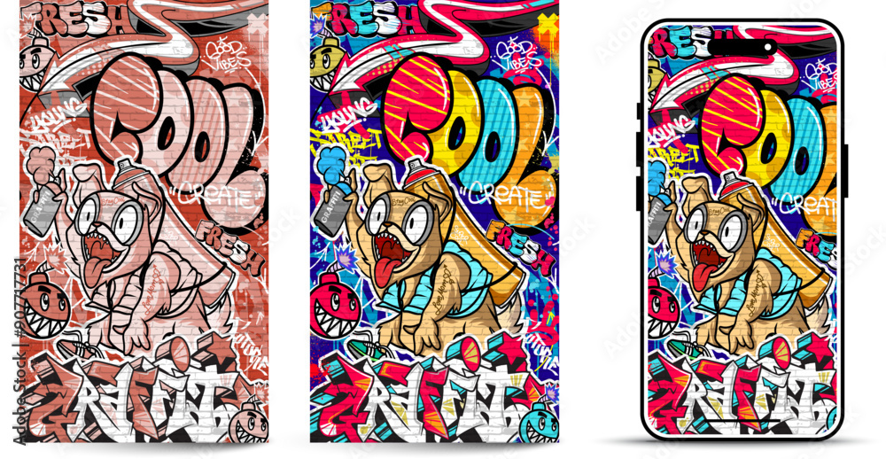 Graffiti wallpaper vector illustration. Vibrant and colorful street art ...